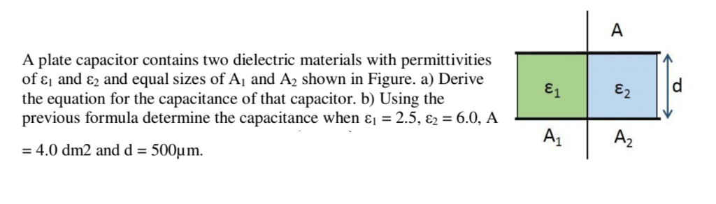 Solved A plate capacitor contains two dielectric materials | Chegg.com