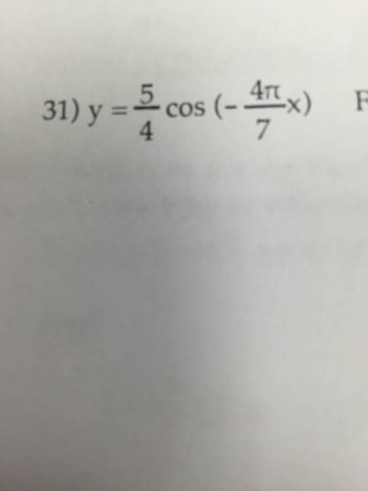Solved 31) y=5/4 cos(-4Pi/7 x) F Find the period | Chegg.com