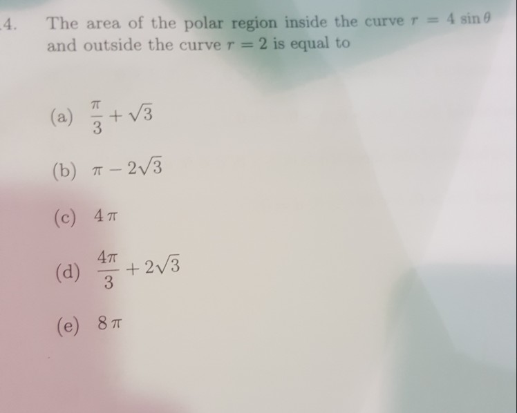 Solved The area of the polar region inside the curve r-4 sin | Chegg.com