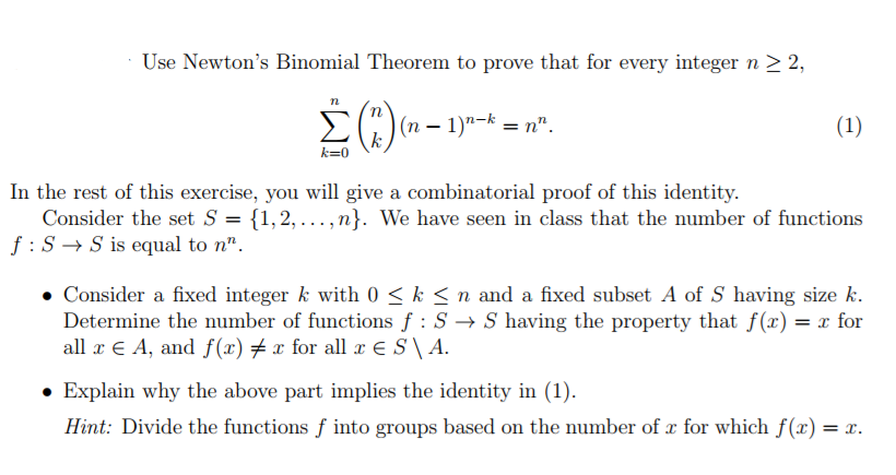Solved Use Newton's Binomial Theorem to prove that for every | Chegg.com