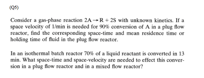 Solved Consider a gas-phase reaction 2A rightarrow R + 2S | Chegg.com