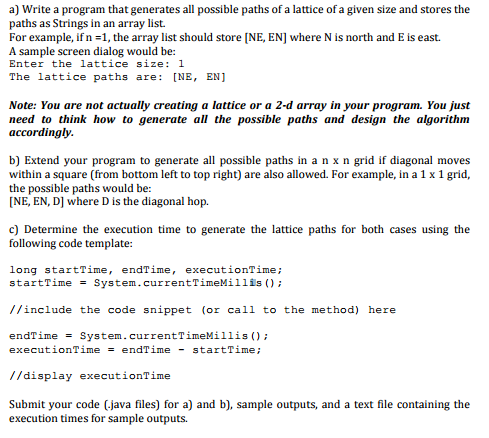 Solved Programming Question 1- Generating Lattice Paths: | Chegg.com