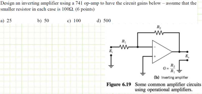 Solved Design an inverting amplifier using a 741 op-amp to | Chegg.com