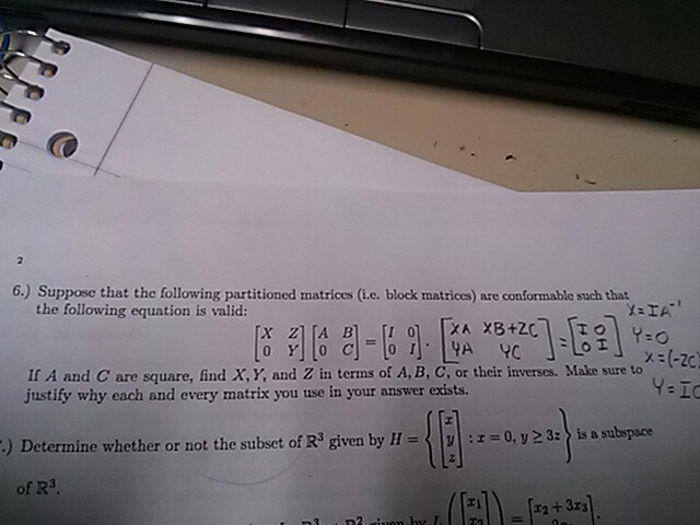 6.) Suppose that the following partitioned matrices, | Chegg.com