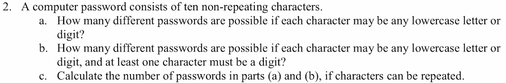 Solved 2. A computer password consists of ten non-repeating | Chegg.com