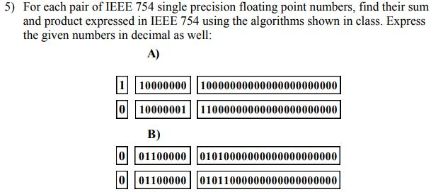 Solved 5) For each pair of IEEE 754 single precision | Chegg.com