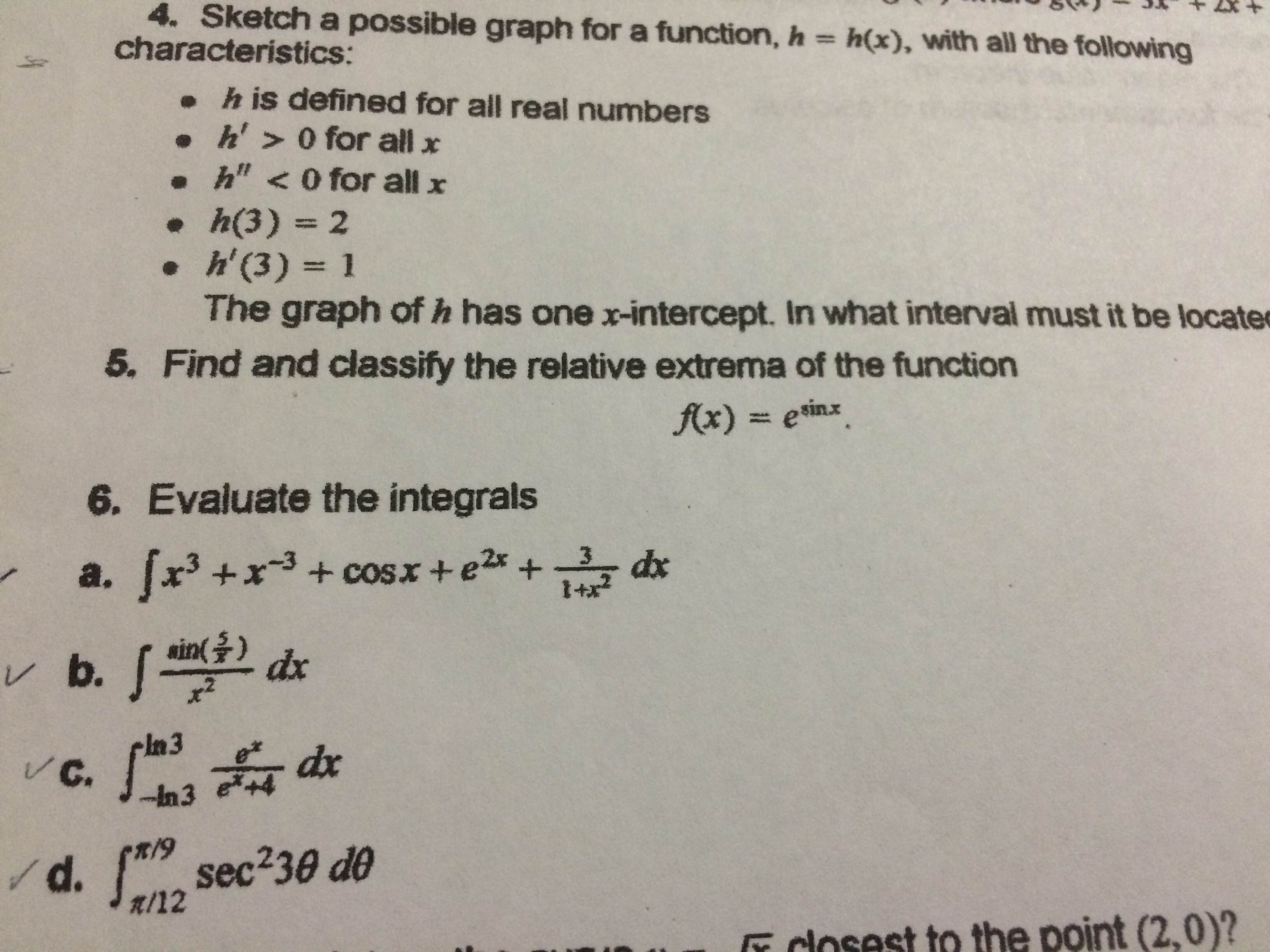 Solved 4. Sketch a possible graph for a function, h=h(x), | Chegg.com