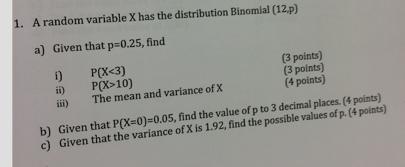 Solved A random variable X has the distribution Binomial | Chegg.com
