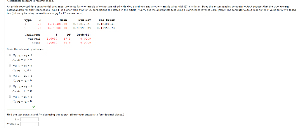 Solved A statistical program is recommended. An article | Chegg.com