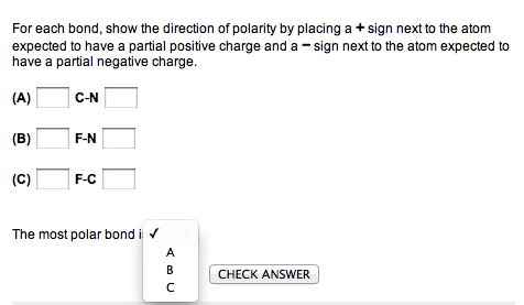 Solved For each bond, show the direction of polarity by | Chegg.com