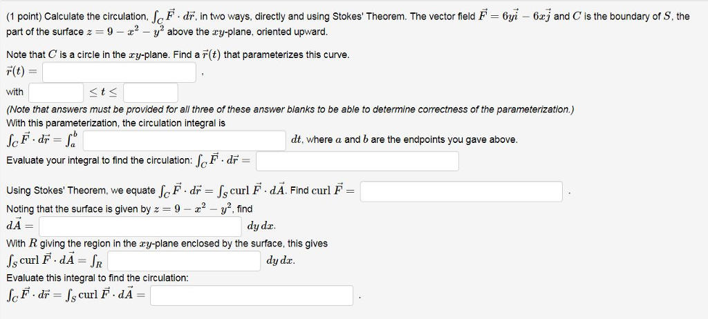 Solved (1 point) Calculate the circulation. Jc F dr, in two | Chegg.com