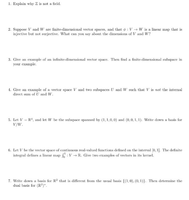 Solved Explain why Z is not a held. Suppose V and W are | Chegg.com