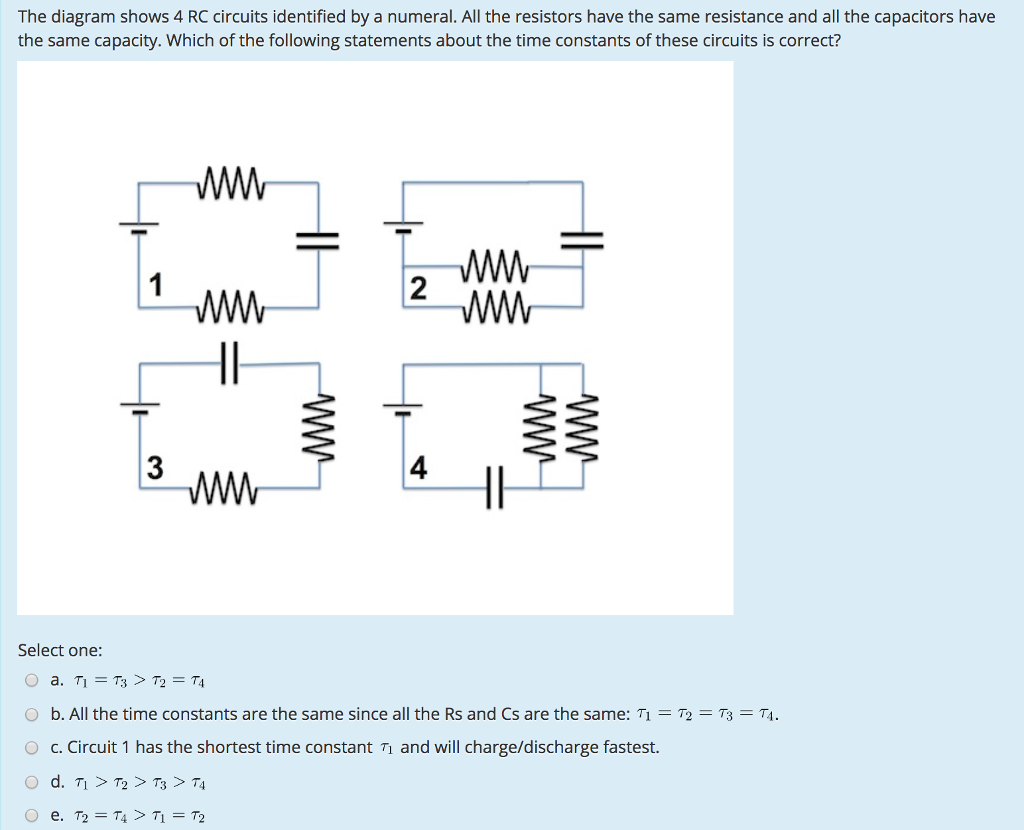 Solved The diagram shows 4 RC circuits identified by a | Chegg.com