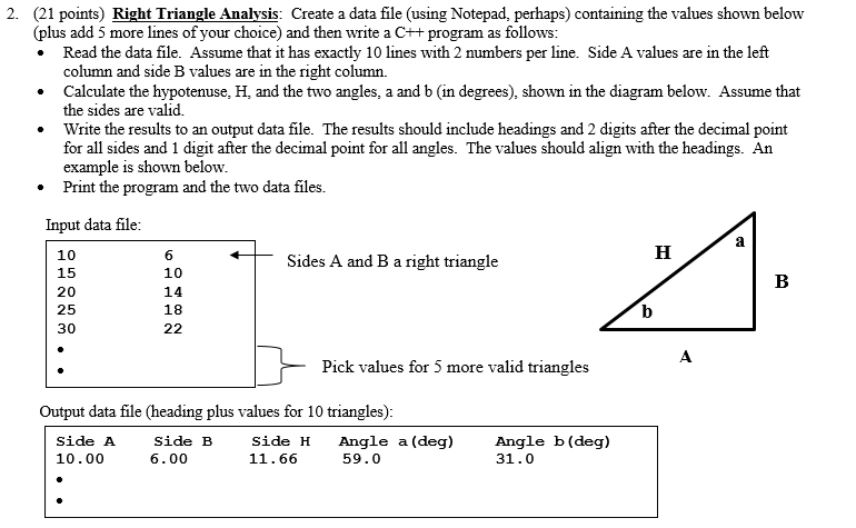 Solved 2. (21 points) Right Triangle Analysis: Create a data | Chegg.com
