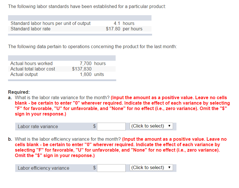 Solved The following labor standards have been established | Chegg.com