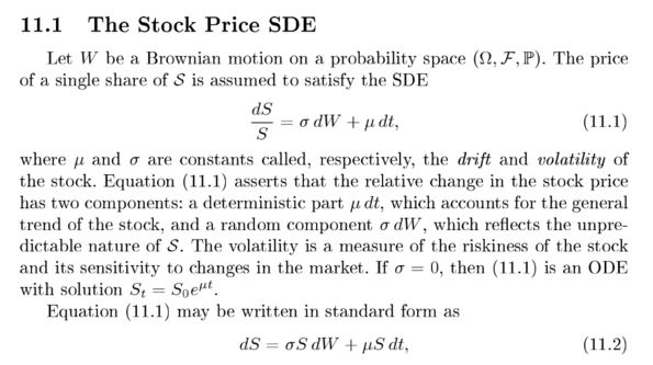 Solved The Stock Price SDE Let W bo a Brownian motion on a | Chegg.com