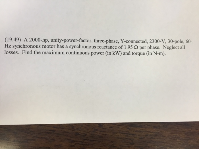 Solved A 2000-hp, unity-power-factor, three-phase, | Chegg.com