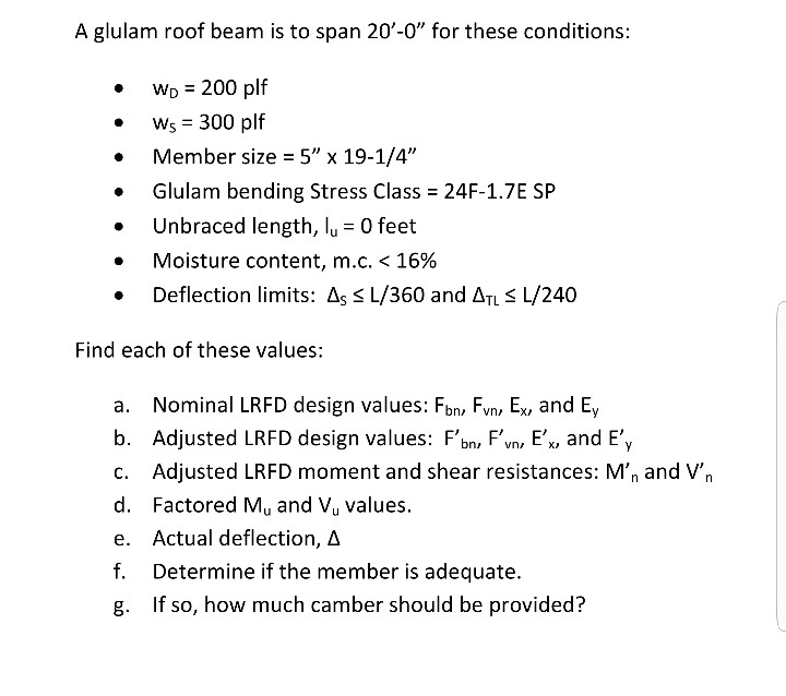Solved A glulam roof beam is to span 20'-0" for these | Chegg.com