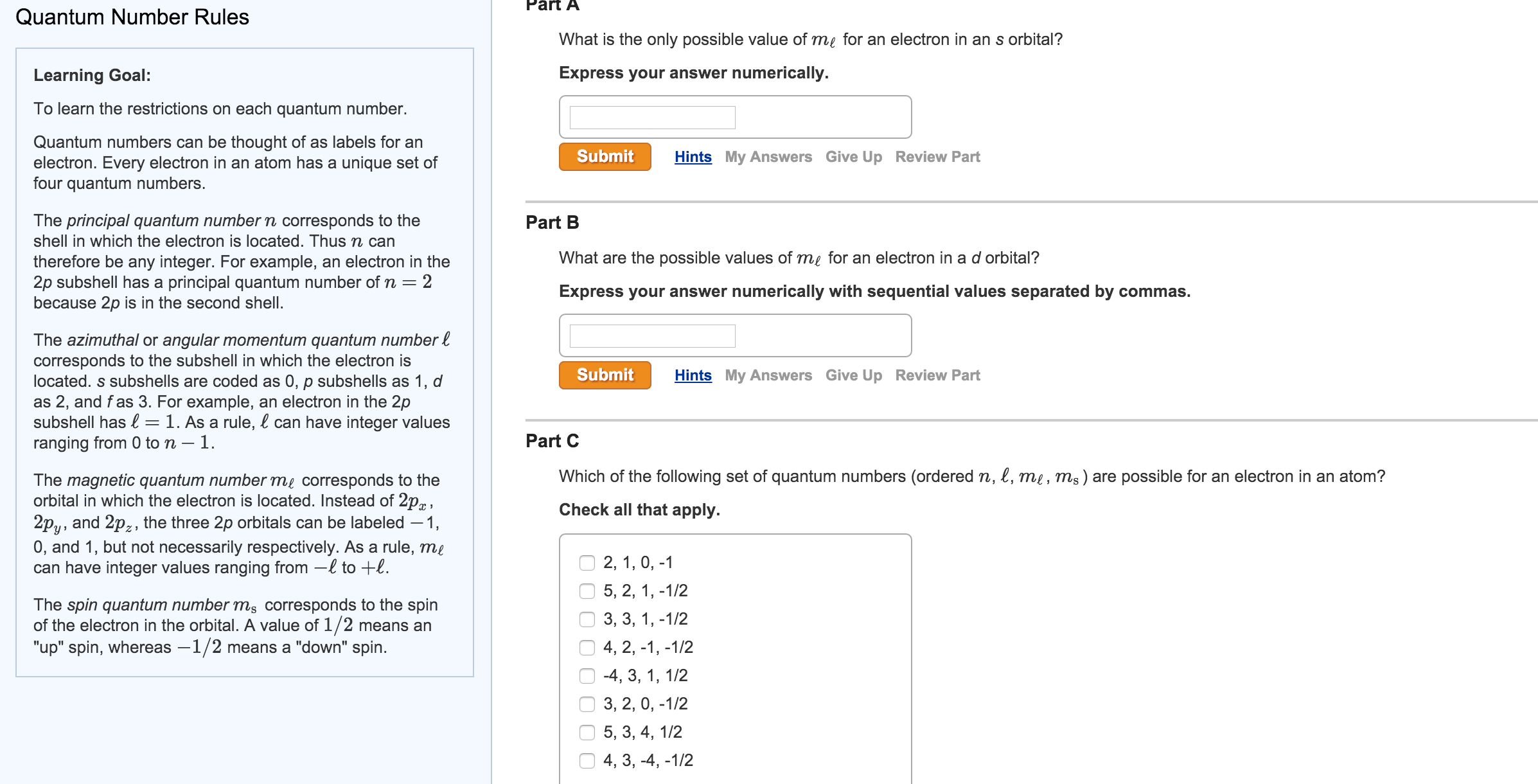 Solved To learn the restrictions on each quantum number. | Chegg.com