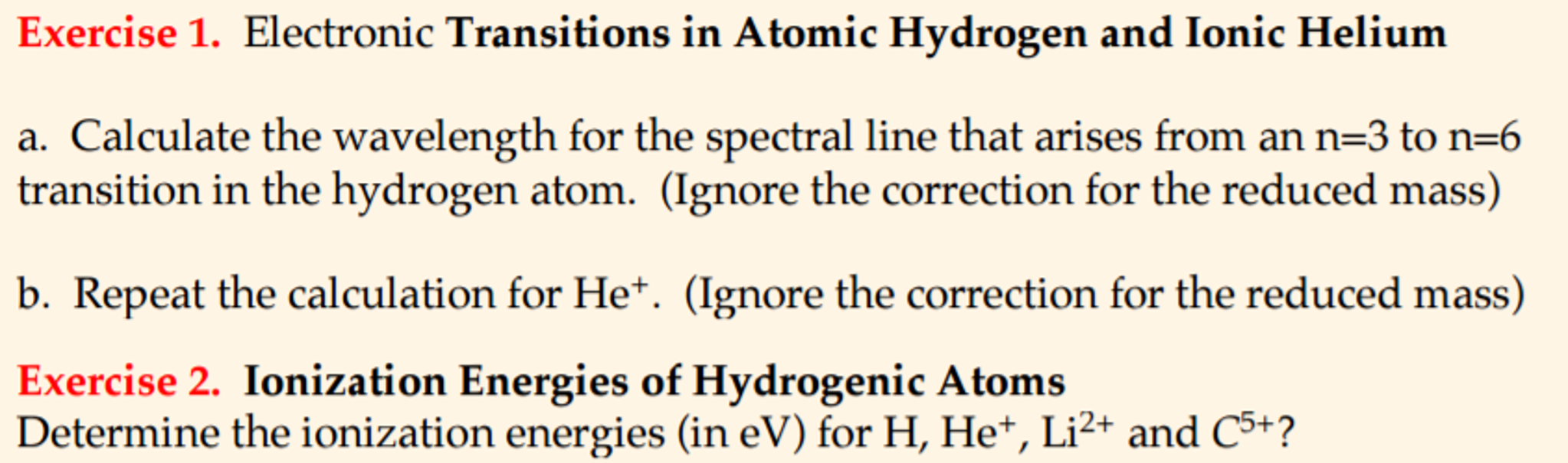 Solved Electronic Transitions in Atomic Hydrogen and Ionic | Chegg.com