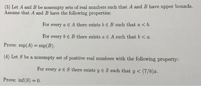 Solved Let A and B be nonempty sets of real numbers such | Chegg.com