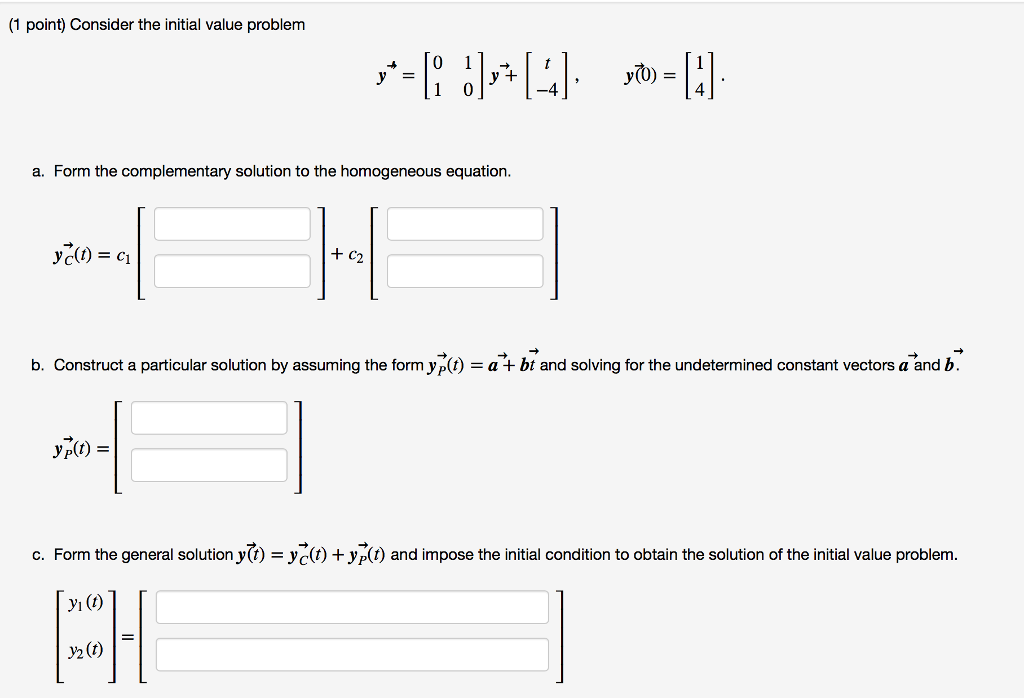 Solved (1 point) Consider the initial value problem y + b) 1 | Chegg.com