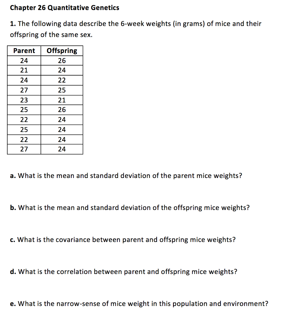 Solved Chapter 26 Quantitative Genetics 1. The following | Chegg.com