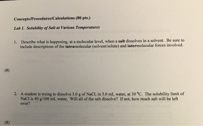 Solved Concepts Procedures Calculations Lab 1 Solubility Chegg