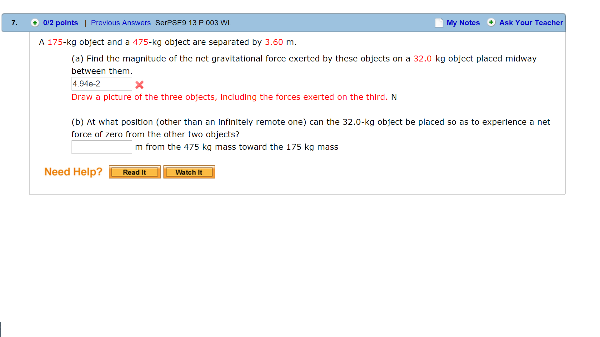 Solved A 175-kg object and a 475-kg object are separated | Chegg.com Solved A 175-kg object and a 475-kg object are separated | Chegg.com