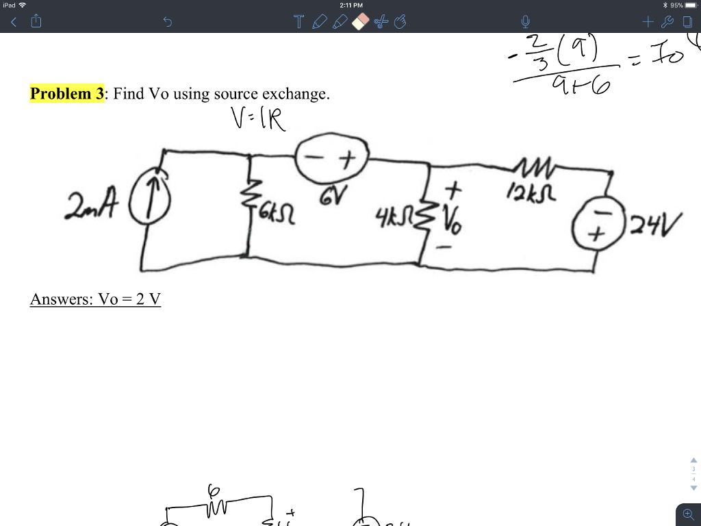 Solved iPad令 2:11 PM g 95% Co Problem 3: Find Vo using | Chegg.com