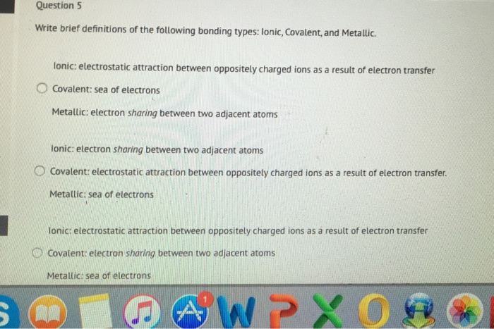 Solved Write brief definitions of the following bonding | Chegg.com