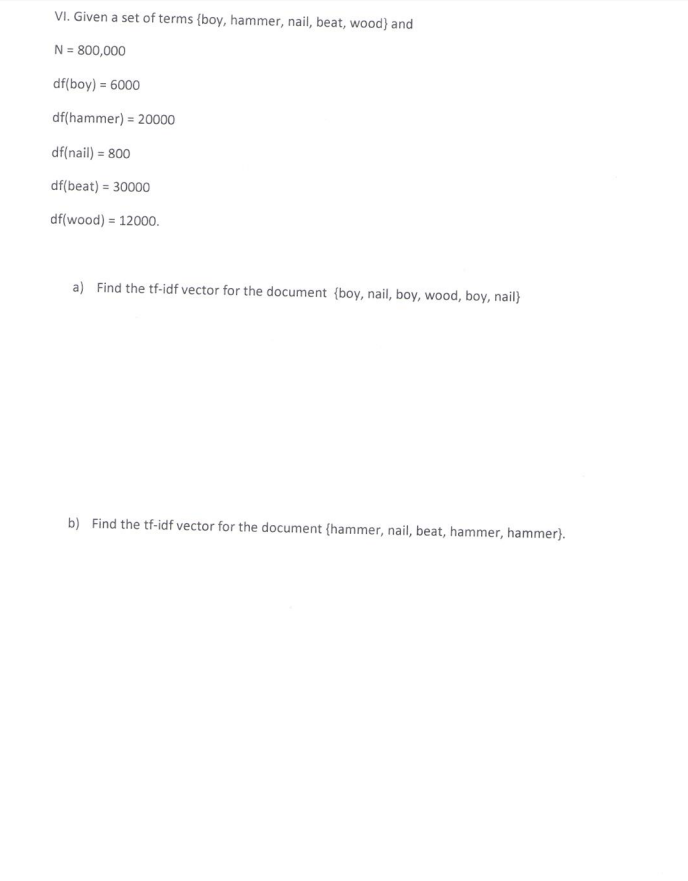 Solved Find The Tf idf Vector For The Document Chegg
