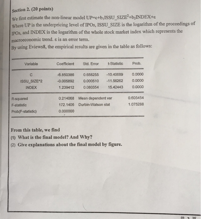 Solved We first estimate the non-linear model UP=c+b_1 | Chegg.com