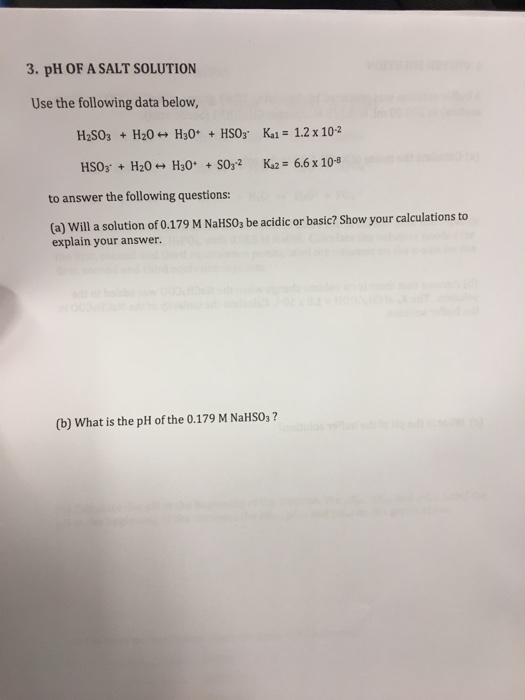Solved A. Will a solution of 0.179 M NaHSO3 be acidic or | Chegg.com