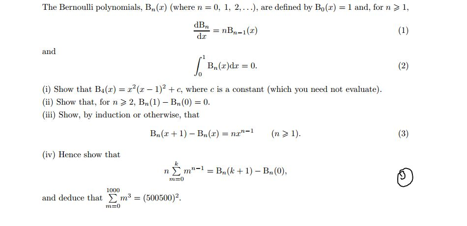 Solved The Bernoulli polynomials, Bn(x) (where n = 0, 1, 2, | Chegg.com