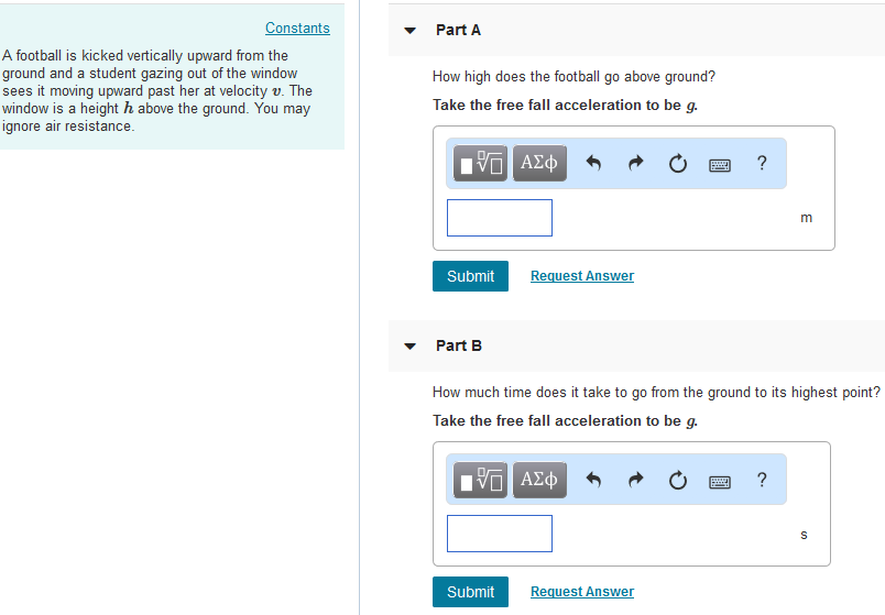 Solved Constants Part A A football is kicked vertically | Chegg.com