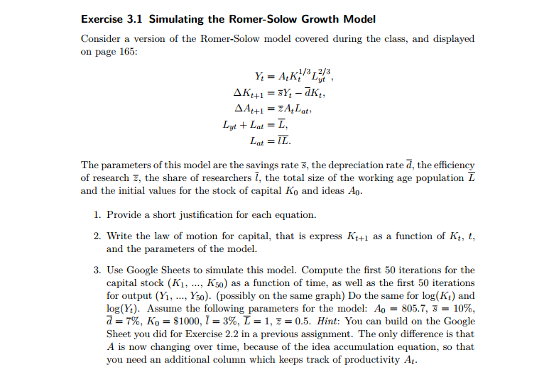 Solved Exercise 3.1 Simulating the Romer-Solow Growth Model | Chegg.com