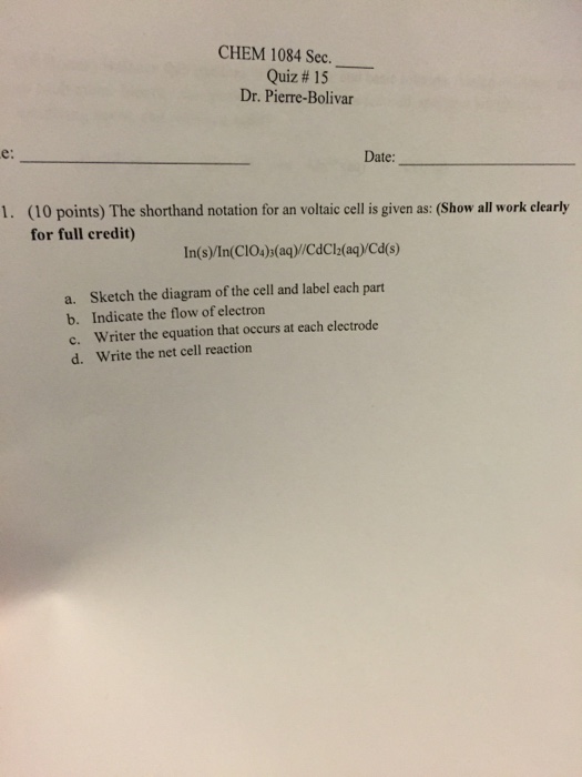 Solved The shorthand notation for an voltaic cell is given | Chegg.com