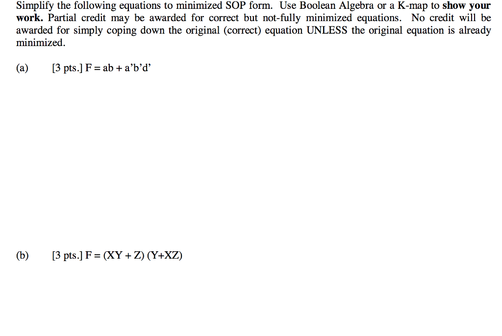 Solved Simplify The Following Equations To Minimized Sop