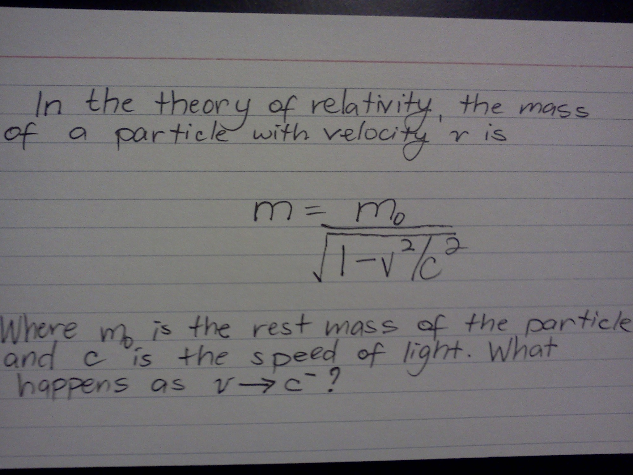 Solved In the theory of relativity, the mass of a particle | Chegg.com