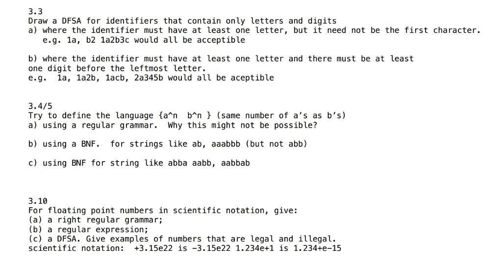 Solved 3.3 Draw a DFSA for identifiers that contain only | Chegg.com