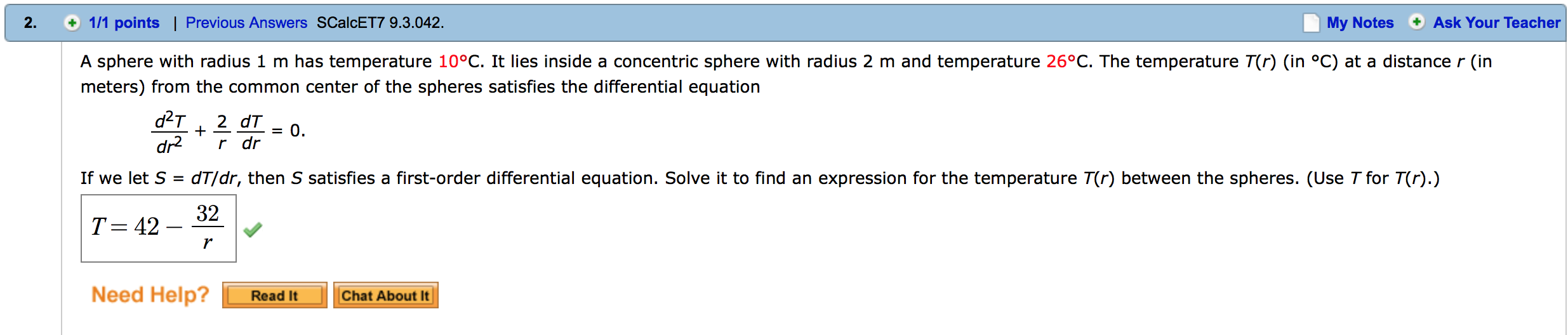 Solved A sphere with radius 1 m has temperature 10degreeC. | Chegg.com
