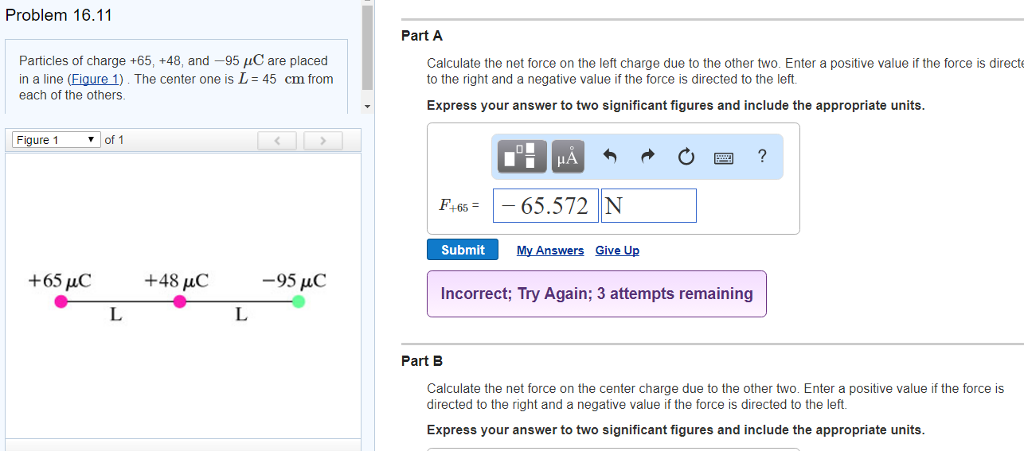 Solved Particles of charge +65, +48, and -95 mu C are placed | Chegg.com