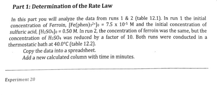 Solved 152 Chemistry 106 Table 20.1: Data Run 5 Run 4 Run 1 | Chegg.com