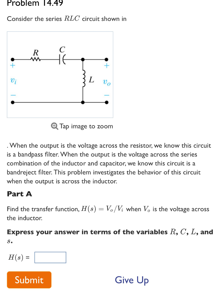 Solved Problem 4.49 Consider the series RLC circuit shown in | Chegg.com