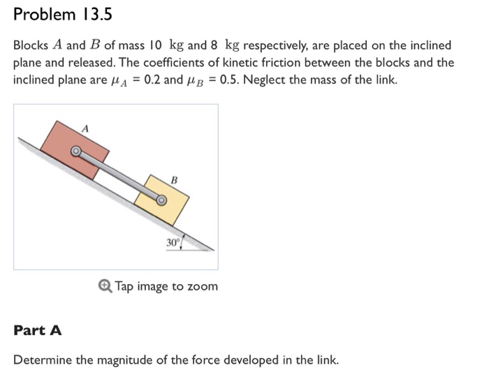 Solved Blocks A and B of mass 10 kg and 8 kg respectively, | Chegg.com