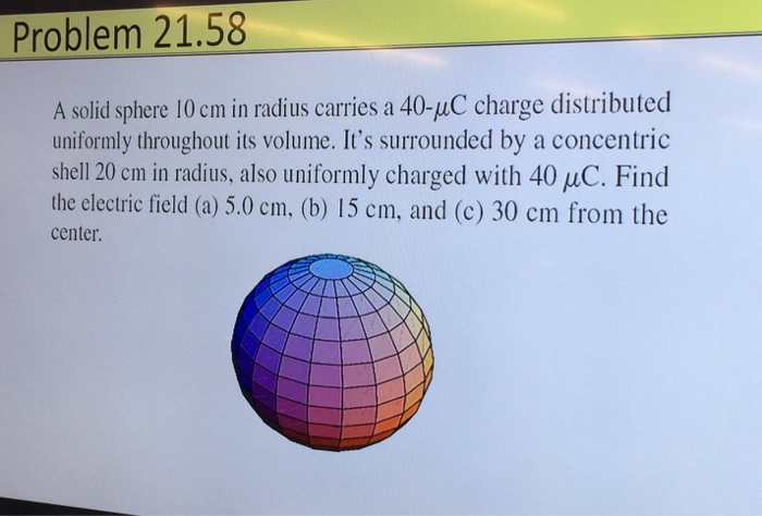 Solved A solid sphere 10cm in radius carries a 40-muC charge | Chegg.com