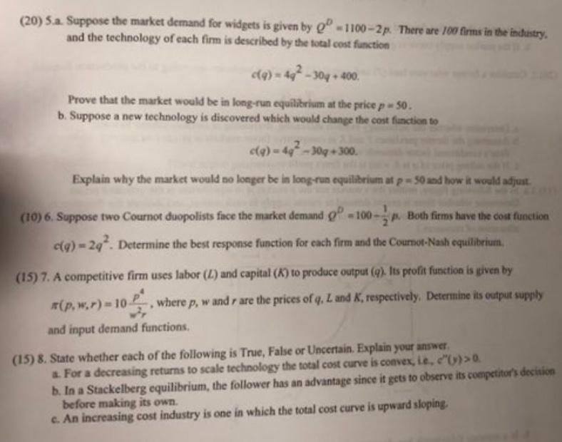 Solved Suppose the market demand for widgets is given | Chegg.com