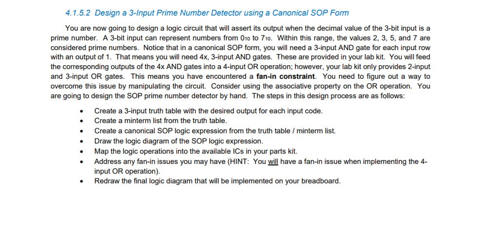 Solved 4.1.5.2 Design a 3-Input Prime Number Detector using | Chegg.com