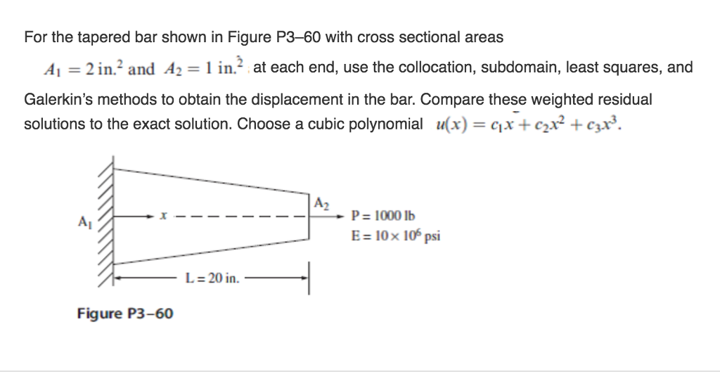 Solved For the tapered bar shown in Figure P3-60 with cross | Chegg.com